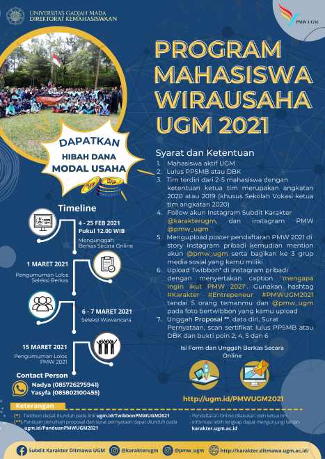 Pendaftaran Program Mahasiswa Wirausaha (PMW) UGM 2021 – Fakultas Filsafat